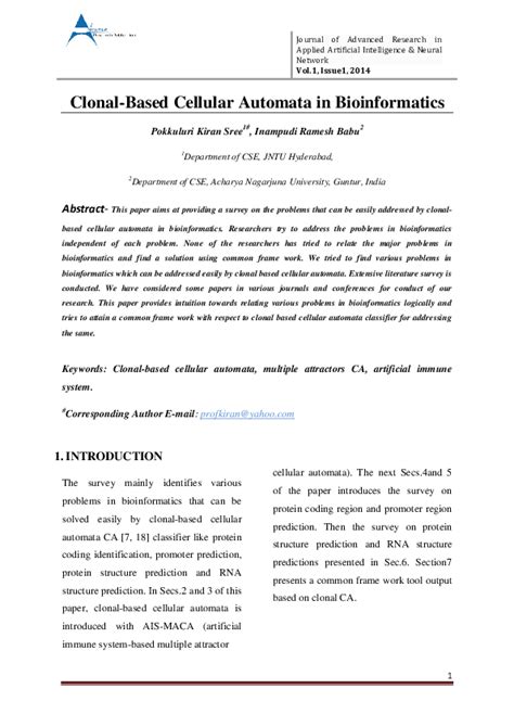 Pdf Clonal Based Cellular Automata In Bioinformatics