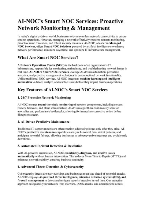 Ai Nocs Smart Noc Services Proactive Network Monitoring And Management Pdf