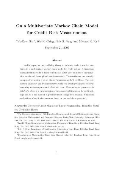 On A Multivariate Markov Chain Model For Credit Risk Measurement