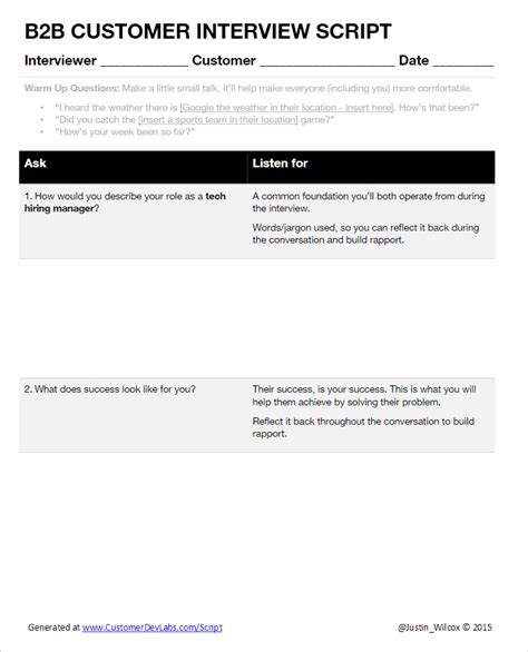 Customer Interview Script Generator Customer Development Labs