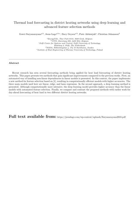 Pdf Thermal Load Forecasting In District Heating Networks Using Deep Learning And Advanced
