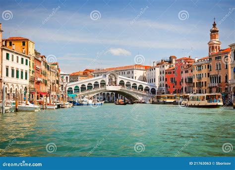 Rialto Bridge Over Grand Canal In Venice Stock Image Image Of