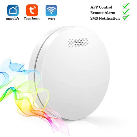 Tuya 스마트 라이프 앱 제어 홈 보안 화재 경보 초박형 와이파이 연기 감지기 센서 배터리 포함 화재 방지