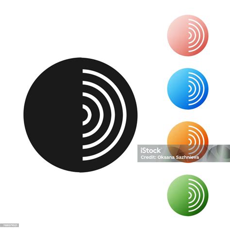 흰색 배경에 격리 된 검은 지구 구조 아이콘입니다 지구 코어와 단면 층 지구와 지구 물리학 개념 다채로운 아이콘을 설정합니다