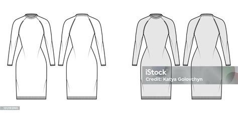 드레스 피셔맨 스웨터 테크니컬 패션 일러스트와 크루넥 핏 바디 무릎 길이 니트 트리밍 플랫 0명에 대한 스톡 벡터 아트 및 기타