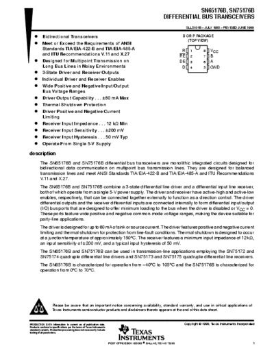Service Manual Texas Instruments SN65176B Sn75176 Rar SN65176B SN75176B DIFFERENTIAL BUS