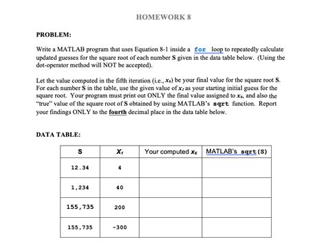 HOMEWORK PROBLEM Write A MATLAB Program That Uses Chegg Com