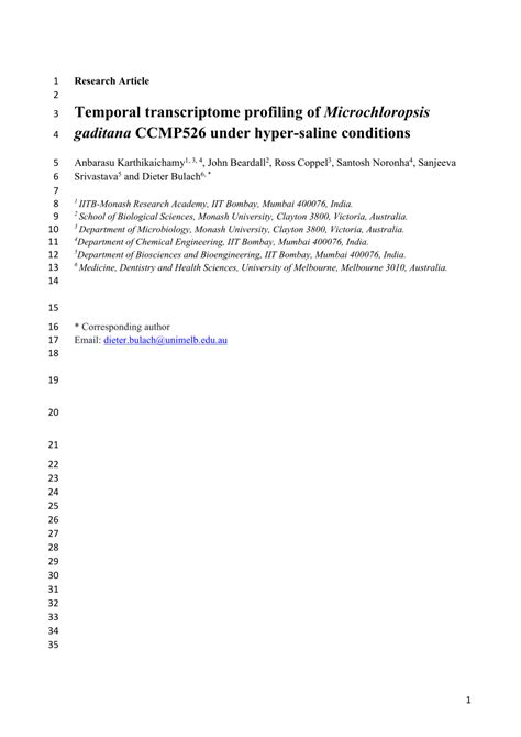 Pdf Temporal Transcriptome Profiling Of Microchloropsis Gaditana Ccmp526 Under Hyper Saline