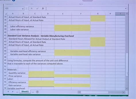 Solved Excel Sim Basic Variance Analysis And The Impact Of