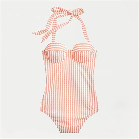 J Crew Underwire Halter One Piece Swimsuit In Suckered Stripe