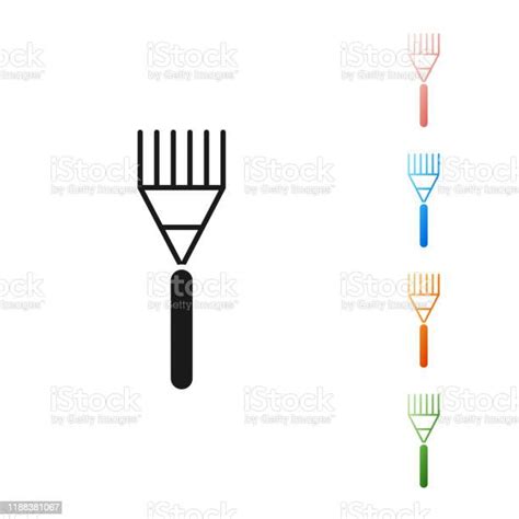 흰색 배경에 고립 된 검은 정원 레이크 아이콘입니다 원예 농업 농업을위한 도구 지상 경작자 하우스 키핑 장비 다채로운 아이콘을 설정합니다 벡터 일러스트레이션 갈퀴에 대한