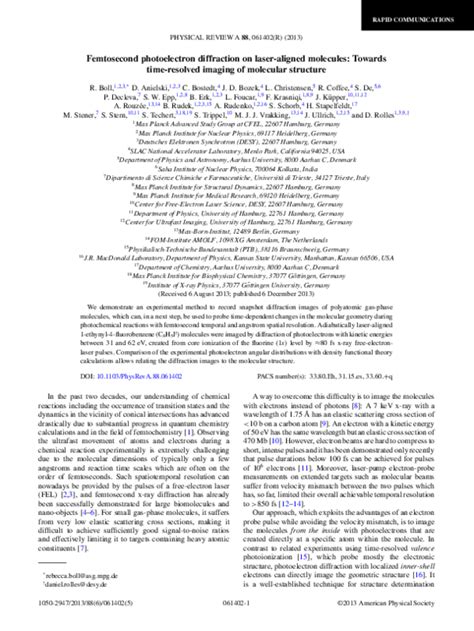 Pdf Femtosecond Photoelectron Diffraction On Laser Aligned Molecules