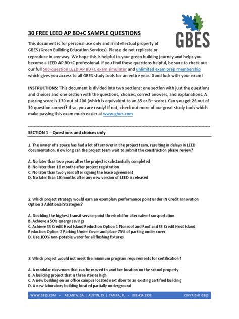 30 Free Leed Ap Bdc Sample Questions Pdf Leadership In Energy And