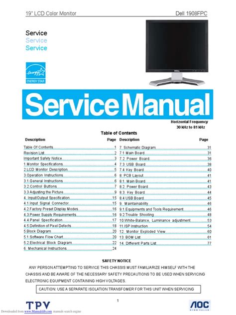 Dell 1908fpc Pdf Computer Monitor Liquid Crystal Display