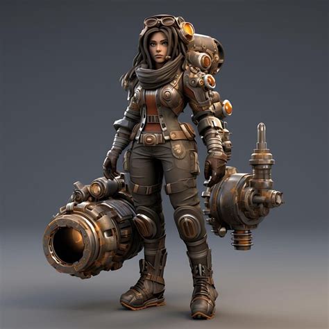 Premium Ai Image 3d Character Female Cyborg Athletic Bronze Skin