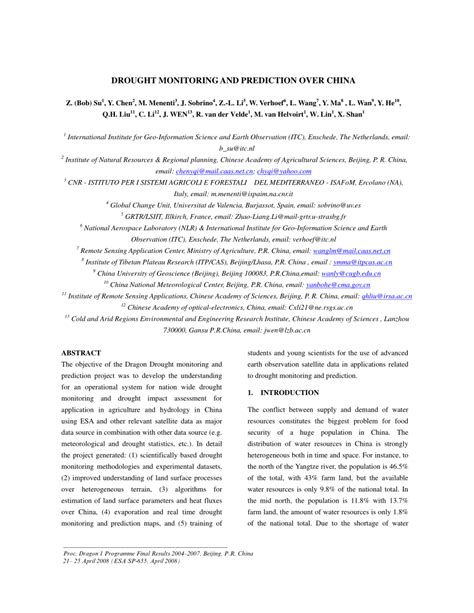 Pdf Drought Monitoring And Prediction Over China