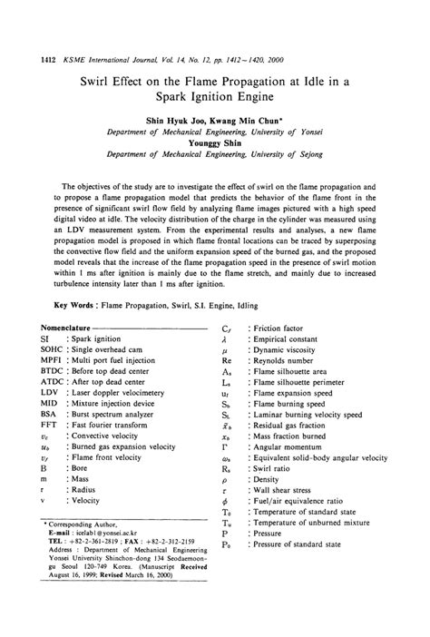 Pdf Swirl Effect On The Flame Propagation At Idle In A Spark Ignition