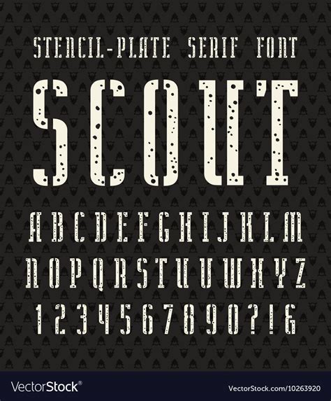 Narrow Stencil Plate Serif Font Royalty Free Vector Image