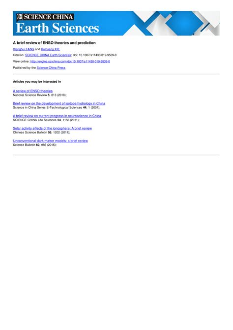 Pdf A Brief Review Of Enso Theories And Prediction