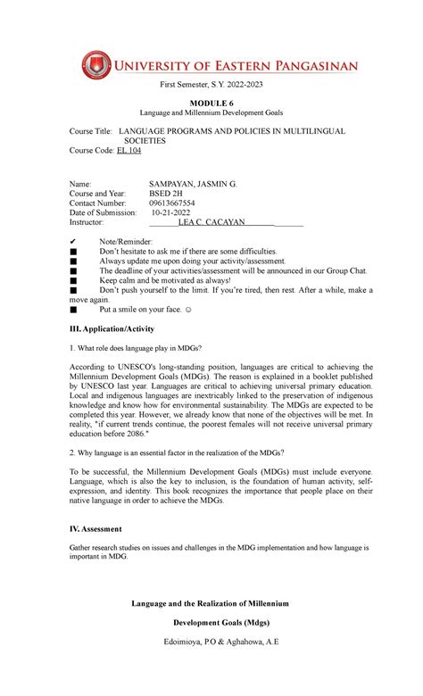 Jasmin Sampayan Module 6 Activity And Assessment College Of Teacher Education First Semester