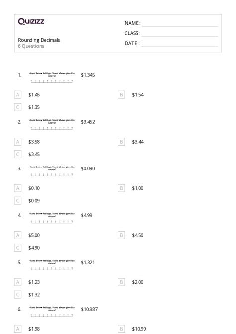 50 Rounding Decimals Worksheets For 3rd Class On Quizizz Free