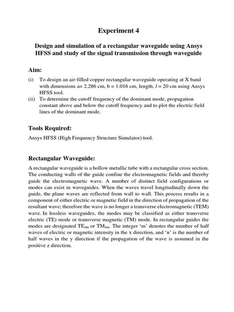 exp 4 rectangularwaveguide pdf waveguide waves