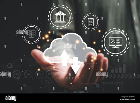 Cloud Computing Technology In Action A Man Access The Server Network Stock Photo Alamy