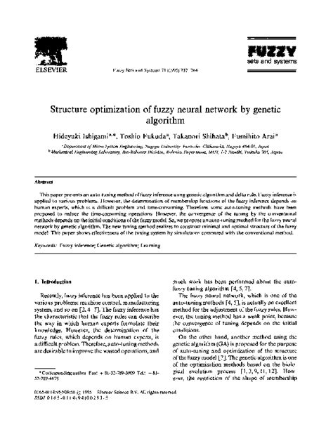 Pdf Structure Optimization Of Fuzzy Neural Network By Genetic Algorithm