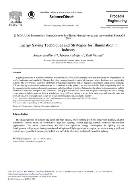 Pdf Energy Saving Techniques And Strategies For Illumination In Industry