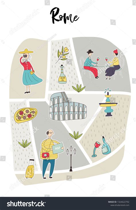 Illustrated Map Rome Cute Fun Hand Stock Vector Royalty Free 1324622792 Shutterstock