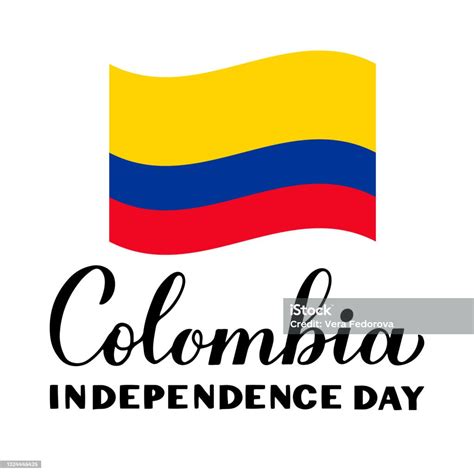 콜롬비아 독립기념일 서예문자로 흰색으로 고립된 깃발이 있습니다 7월 20일에 공휴일이 축하되었습니다 타이포그래피 포스터 배너 인사말 카드 전단지를 위한 벡터 템플릿 0명에