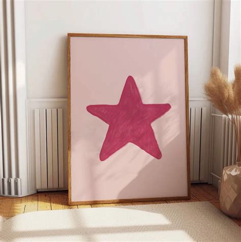 Pink Star Art Print Retro Star Poster Hand Drawn Star Wall Art