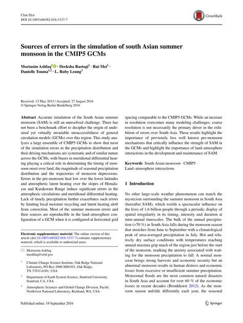 Pdf Sources Of Errors In The Simulation Of South Asian Summer Monsoon