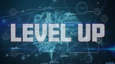 level up text against data processing stock footage video of data