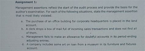 Solved Management Assertions Reflect The Start Of The Audit