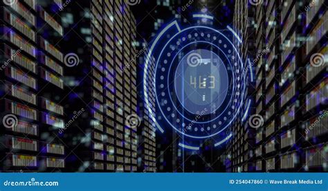 Animation Of Scope Scanning With Data Processing And Moving Columns Over Server Room Stock
