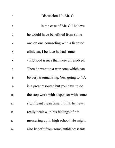 Discussion 10 Assignment From Intorduction To Case Management Discussion 10 Mr G In The