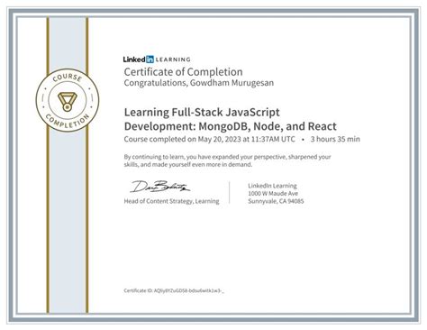 Gowdham Murugesan On Linkedin Certificate Of Completion