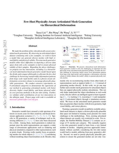 Pdf Few Shot Physically Aware Articulated Mesh Generation Via Hierarchical Deformation