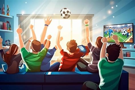 A cartoon illustration of kids watching a soccer game with a soccer ...