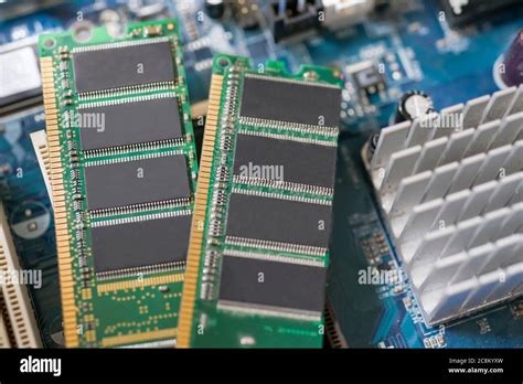 Desktop DDR RAM Against The Background Of A Computer Motherboard Closeup Shot Stock Photo Alamy