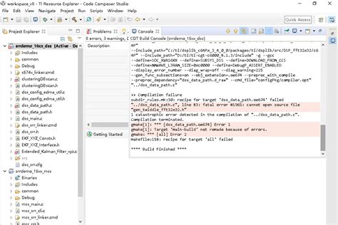 ccs awr1642 unable to build the dss project from resource explorer