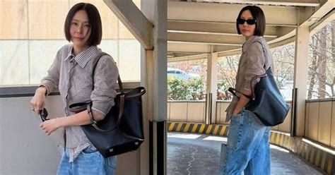 김나영 짝다리 어쩔 거야 시원하게 찢어진 청바지에 체크 셔츠 멋쟁이 봄 나들이룩