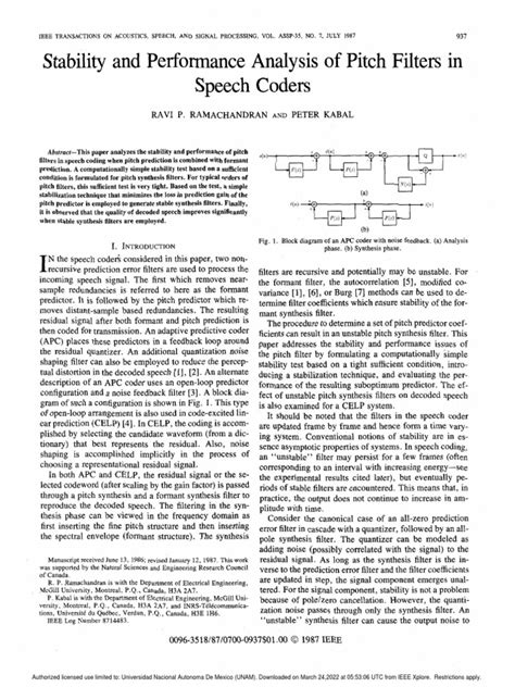 Stability And Performance Analysis Of Pitch Filters In Speech Coders