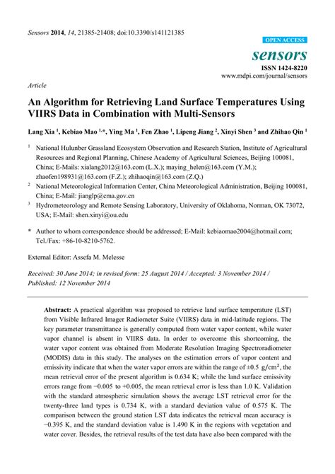 pdf an algorithm for retrieving land surface temperatures using viirs