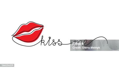 연속 한 줄 스크립트 필기체 텍스트는 나에게 키스 포스터 카드 배너 셔츠에 인쇄에 대한 벡터 일러스트레이션 입술에 대한 스톡 벡터 아트 및 기타 이미지 Istock