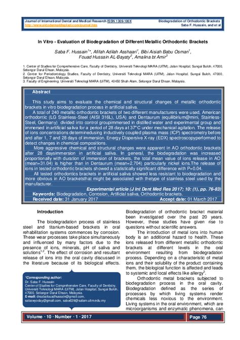 Pdf In Vitro Evaluation Of Biodegradation Of Different Metallic Orthodontic Brackets