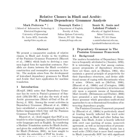 Relative Clauses In Hindi And Arabic A Paninian Dependency Grammar Analysis Acl Anthology