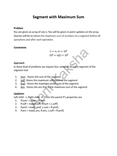 Segment With Maximum Sum Watermark Pdf Computer Programming Algorithms And Data Structures