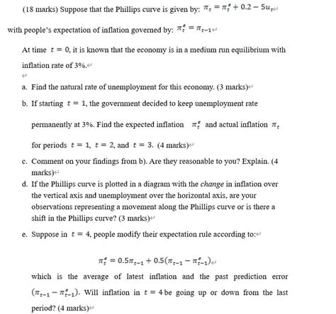 solved 18 marks suppose that the phillips curve is given